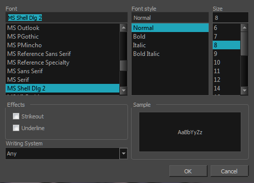 Select Font Dialog Box