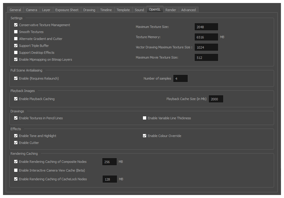 Harmony 21 Advanced Documentation: OpenGL Preferences