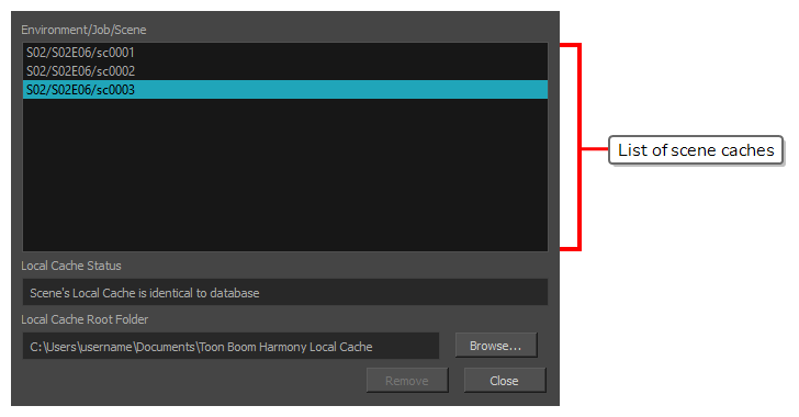 Harmony 21 Advanced Documentation: Manage Local Cache Dialog Box