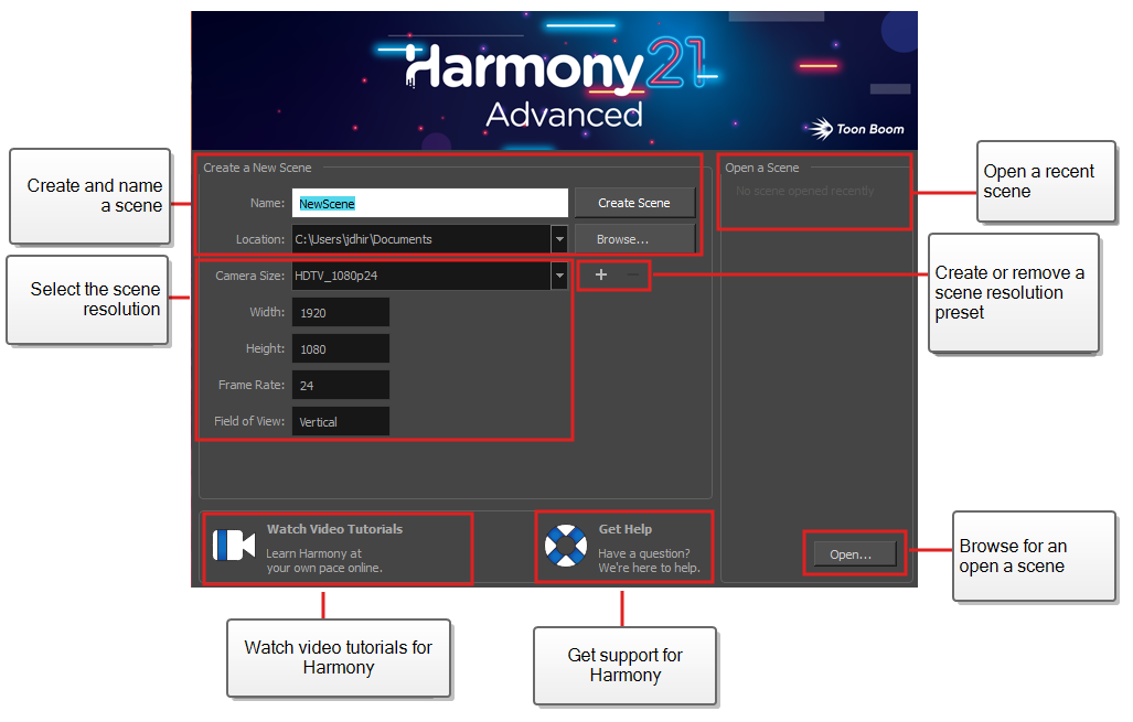 Harmony 21 Advanced Documentation: About the Welcome Screen
