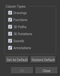 Harmony 21 Advanced Documentation: Column Types Dialog Box