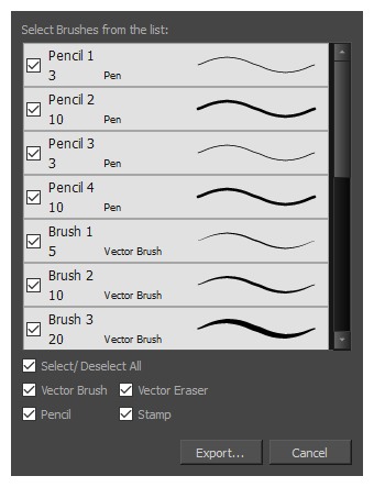Harmony 21 Essentials Documentation: Exporting Brush Presets