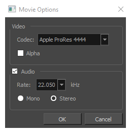 Harmony 21 Essentials Documentation: Movie Options Dialog Box (macOS)