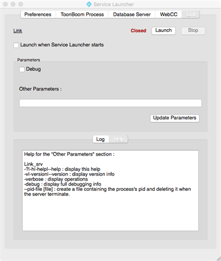 Harmony 21 Installation Documentation: Service Launcher Link Tab