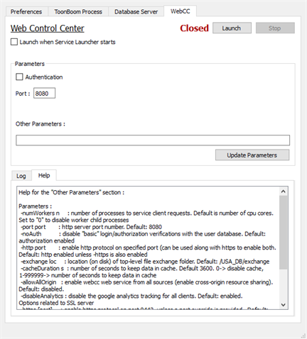 Harmony 21 Installation Documentation: Service Launcher WebCC Tab