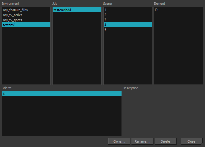 Harmony 22 Advanced Documentation: Cloning a Palette in the Palette Operations Dialog Box