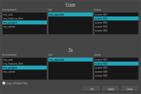 Harmony 22 Control Center Documentation: Copying Scenes