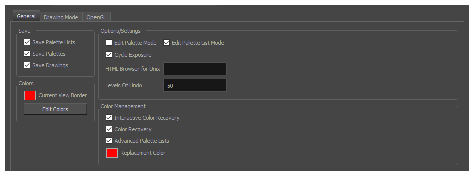 Harmony 22 Paint Documentation: General Preferences