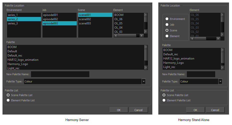 Harmony 22 Paint Documentation: Palette Browser Dialog Box