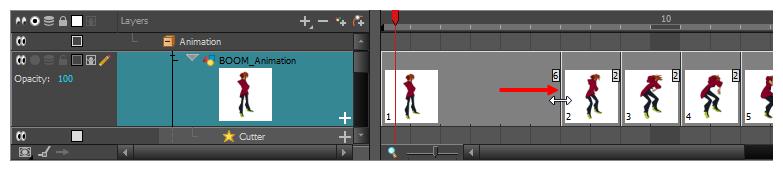 Harmony 22 Premium Documentation: Changing Exposure and Rippling Drawings in the Timeline View
