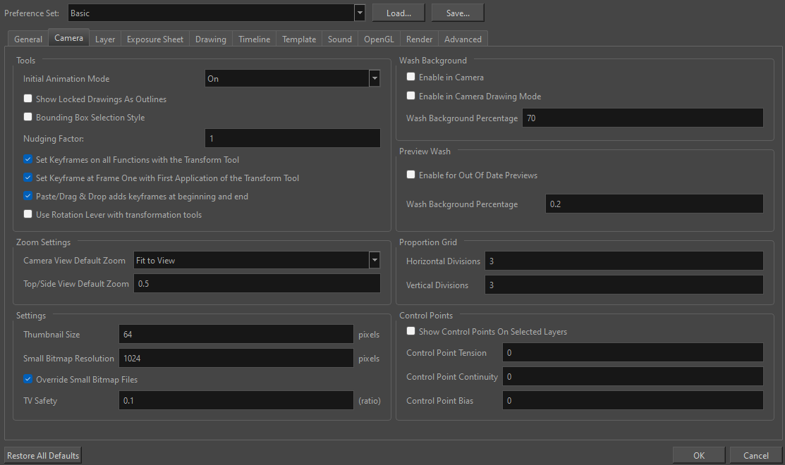 Harmony 25 Advanced Documentation: Camera Preferences