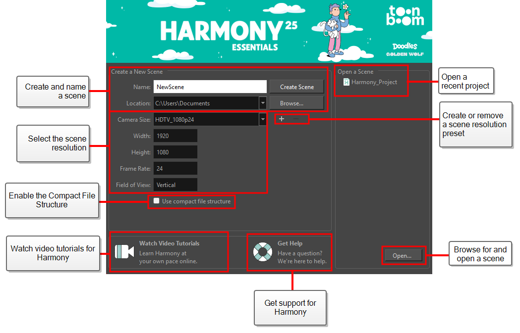 Harmony 25 Essentials Documentation: About the Welcome Screen