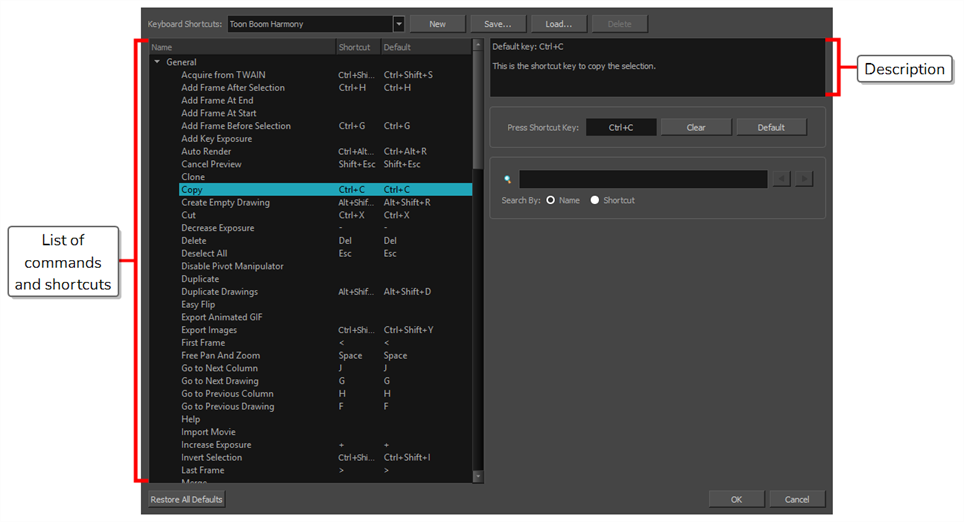 Harmony 25 Essentials Documentation: About Keyboard Shortcuts
