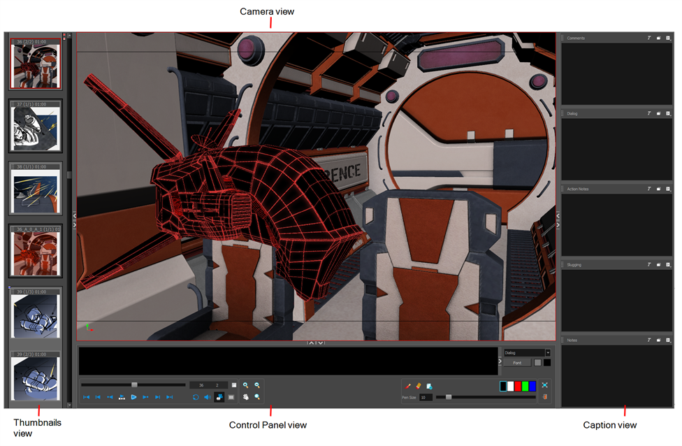Storyboard Pro 22 Online Help: Pitch Mode Workspace
