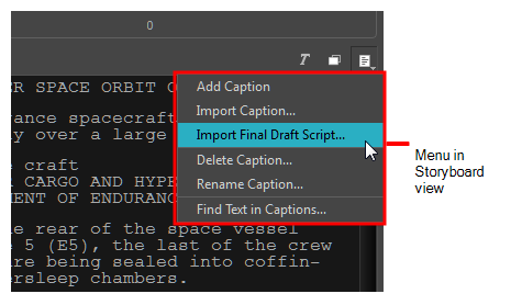 Storyboard Pro 22 Online Help: About Menus