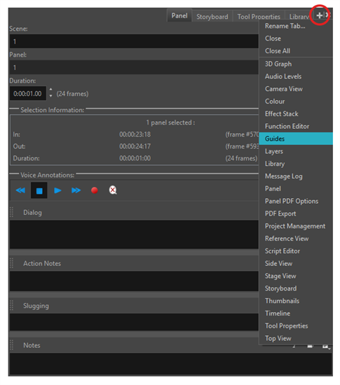 Storyboard Pro 25 Online Help: About the User Interface