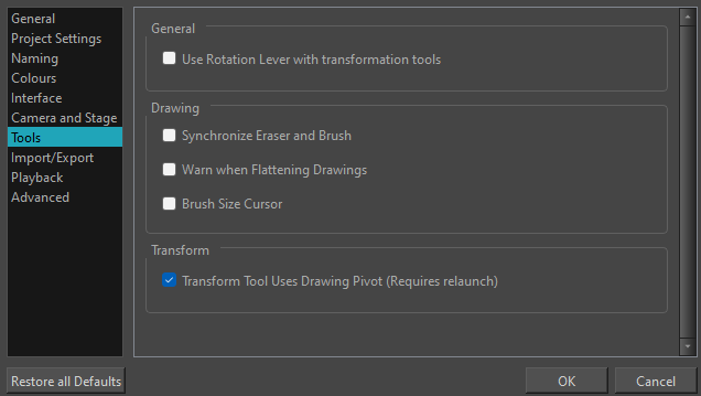 Storyboard Pro 25 Online Help: Tools Preferences