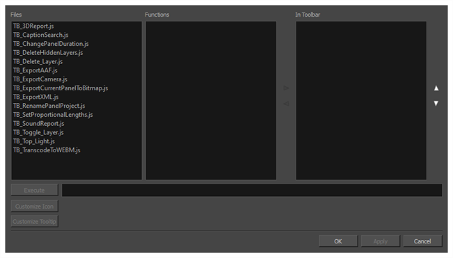 Storyboard Pro 25 Online Help: Adding Scripts as Toolbar Buttons