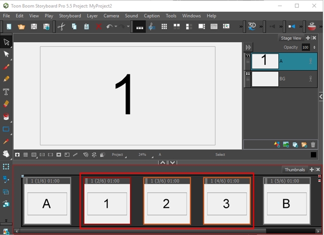 Storyboard Pro 25 Online Help: Copying and Pasting Panels Between Projects
