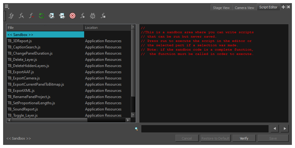 Storyboard Pro 25 Online Help: Using the Scripting Sandbox
