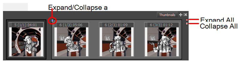 Storyboard Pro 25 Online Help: Expanding and Collapsing Scenes